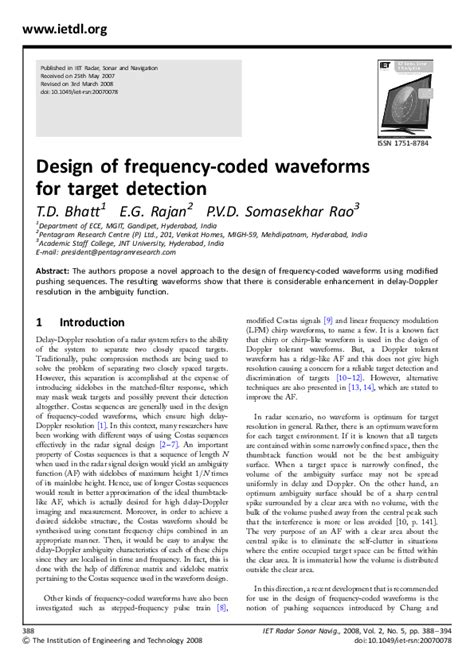 Pdf Frequency Coded Waveforms For Target Detection