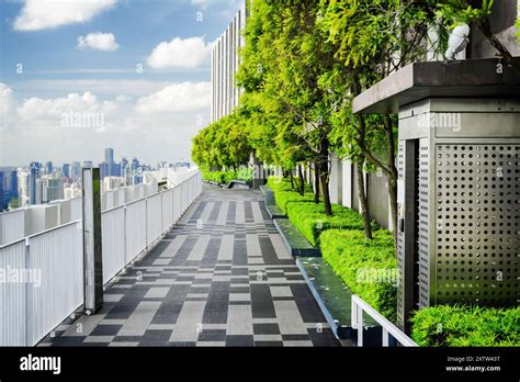 Rooftop Garden In Singapore Outside Terrace With Scenic Park Stock