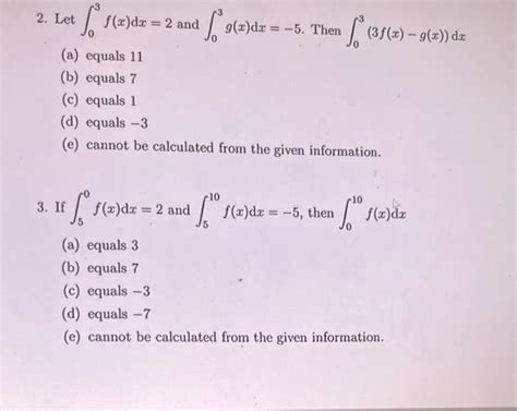 Solved 2 Let ∫03fxdx2 And ∫03gxdx−5 Then
