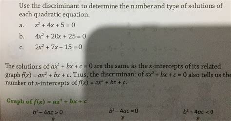 solved use the discriminant to determine the number and typ[algebra