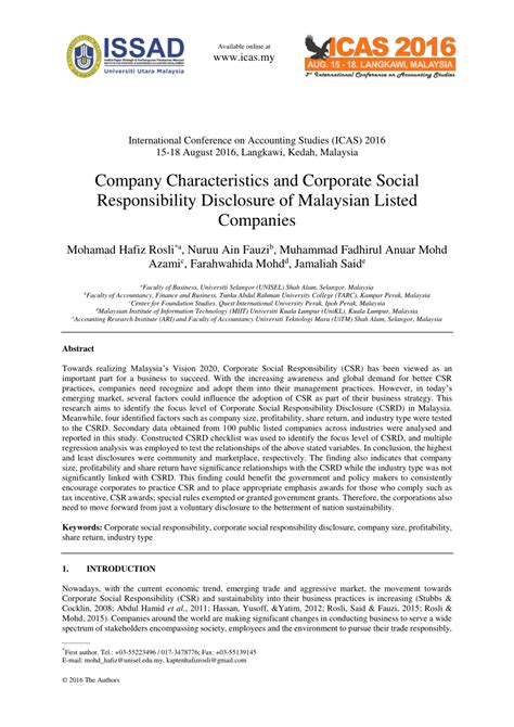 Pdf Company Characteristics And Corporate Social Responsibility