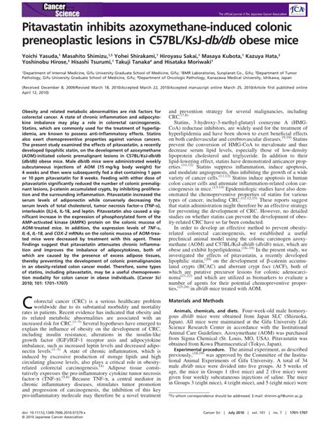 Pdf Abstract 2861 Pitavastatin Inhibits Azoxymethane Induced Colonic