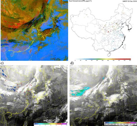 A Himawari 8 Dust Rgb Image B Pm 10 Concentration Chart For China C Download Scientific