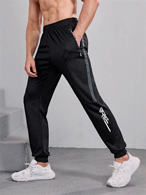 Men Reflective Print Side Seam Sports Pants Sports Pants Fashion