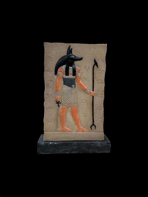 Anubis Temple Plaque Ancient Egyptian God Anpu Anubis Holding Was Sceptre Etsy