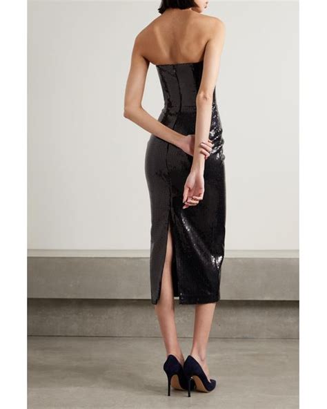 Alex Perry Strapless Sequined Crepe Midi Dress In Black Lyst