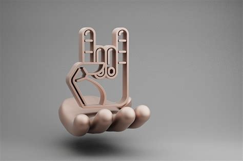 아름다운 추상적 인 삽화 골든 핸드 홀딩 뮤지컬 로큰롤 기호 아이콘 회색 배경에 3d 렌더링 그림 디자인의 배경 패턴 공연에 대한 스톡 사진 및 기타 이미지 Istock