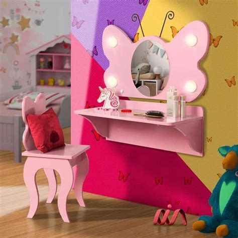 Penteadeira De Maquiagem Infantil Espelho Borboleta Rosa Valen