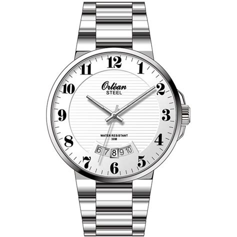 Orlean 40mm Analog Mens Watch Full Stainless Steel Date White Dial