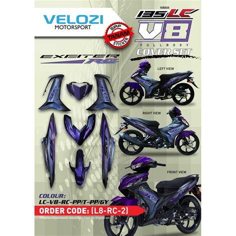 Coverset Lc V8 Original Velozi Exciter Rc Purple Grey Ungu Stripe Tanam Shopee Malaysia