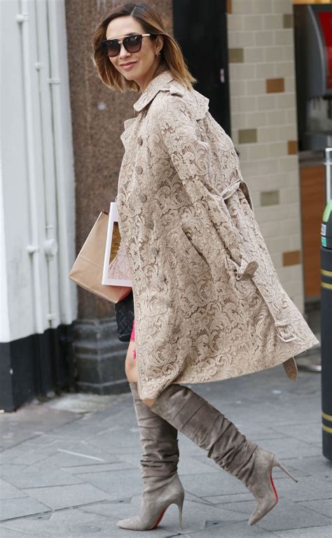 Myleene Klass Looks Red Hot In A Lace Dress Arrives At Global Radio