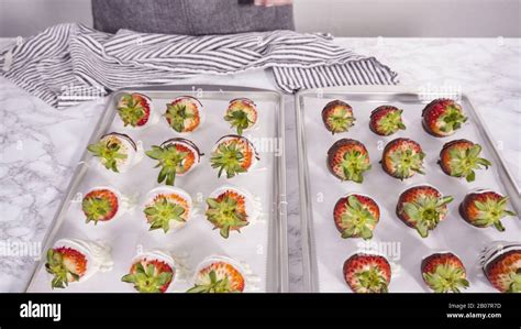 Step By Step Preparing White And Dark Chocolate Dipped Strawberries