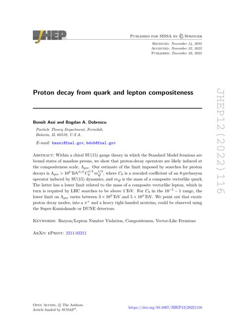 PDF Proton Decay From Quark And Lepton Compositeness