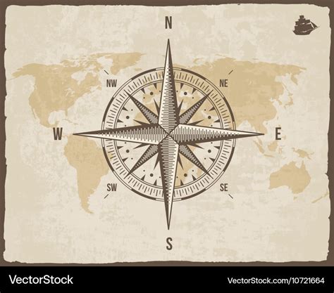 Vintage Nautical Compass Old World Map On Vector Image