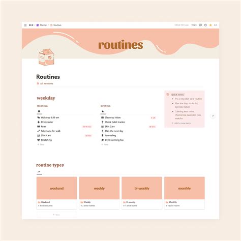 my routines page ♡ r notion