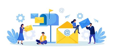 메일 편 통신 배달 편지를 받고 편지를 보내고 문서를 분류하는 사람들 새 수신 Sms 전자 메일 메시지입니다 봉투가 있는 레트로
