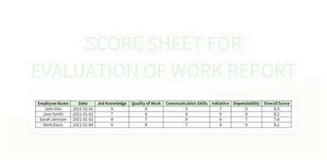 Evaluation Score Sheet For Work Report Excel Template Free Download