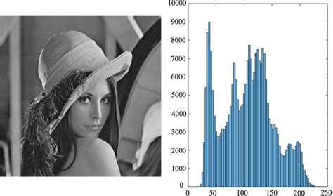 image histogram diagram for a digital grayscale image named ‘lena