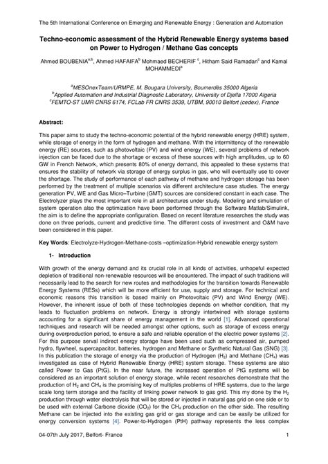 PDF Techno Economic Assessment Of The Hybrid Renewable Energy Systems Based On Power To