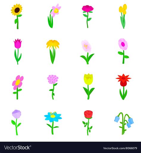Flower Icons Set Isometric D Style Royalty Free Vector