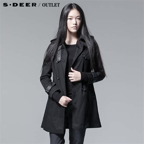 Sdeer圣迪奥专柜正品女装秋装翻领双排扣英伦女式风衣外套3381844sdeer旗舰店