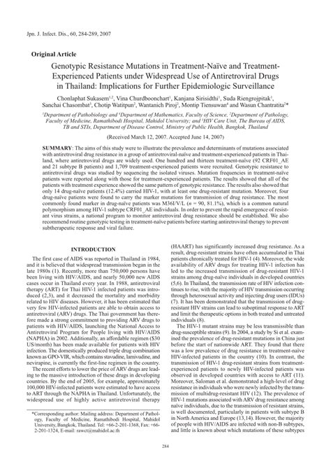 Pdf Genotypic Resistance Mutations In Treatment Naïve And Treatment