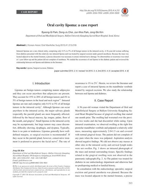 Pdf Oral Cavity Lipoma A Case Report Koreamed · Oral Cavity Lipoma