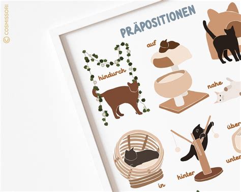 Prepositions Boho Cats Silhouette Wall Art Montessori Poster Playroom