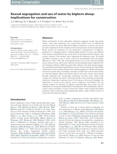 Pdf Sexual Segregation And Use Of Water By Bighorn Sheep