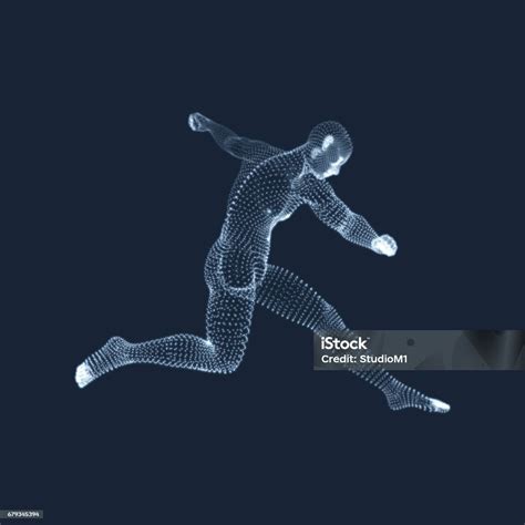 입자에서 축구 선수입니다 스포츠 개념입니다 남자 스포츠 상징의 3d 모델입니다 벡터 일러스트입니다 3차원 형태에 대한 스톡 벡터