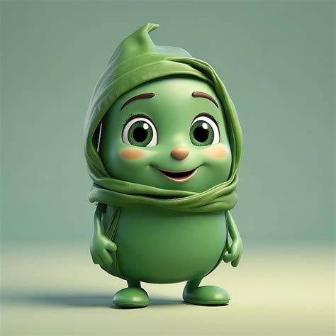 Premium Photo 3d Cute Green Bean Character