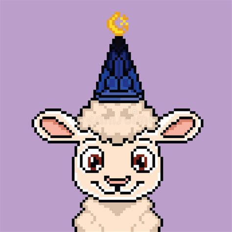 Vector Sheep Character With Decorative Hat Pixel Art Stock Vector