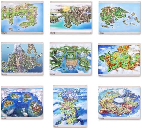 Pokémon Center Pokémon Region Maps Posters 9 Pack