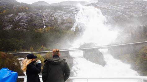 Langfoss Wasserfall Nature Attractions Fjæra Norway