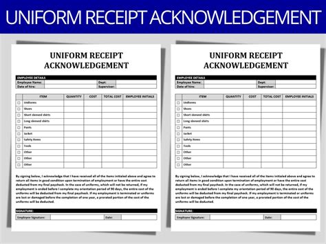 Uniform Authorization Form Employee Uniform Agreement Template