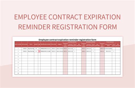 Employee Contract Expiration Reminder Registration Form Excel Template