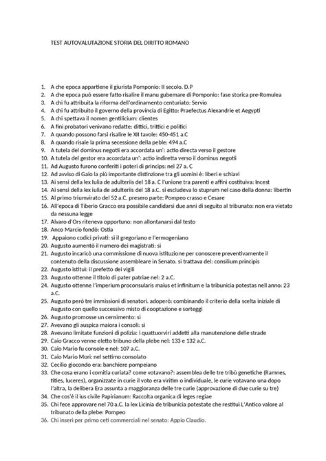 Test Autovalutazione Diritto Romano Prove Desame Di Storia Del