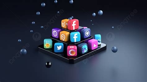 Social Media Icons Stacked High Above A Black Background 3d Rendering