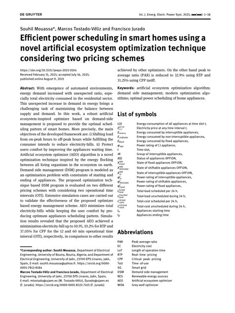 Pdf Efficient Power Scheduling In Smart Homes Using A Novel