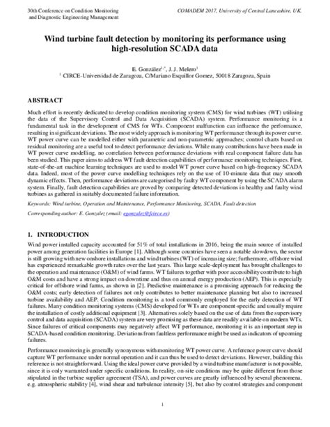Pdf Wind Turbine Fault Detection By Monitoring Its Performance Using High Resolution Scada