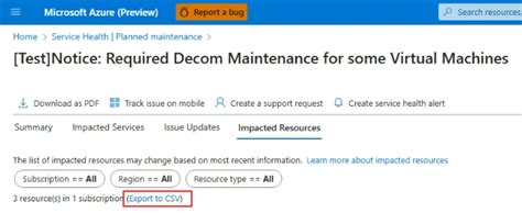 Impacted Resources From Azure Planned Maintenance Events Azure