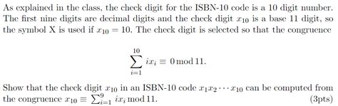 Solved As Explained In The Class The Check Digit For The