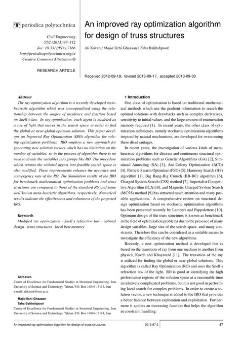 Pdf An Improved Ray Optimization Algorithm For Design Of Truss Structures