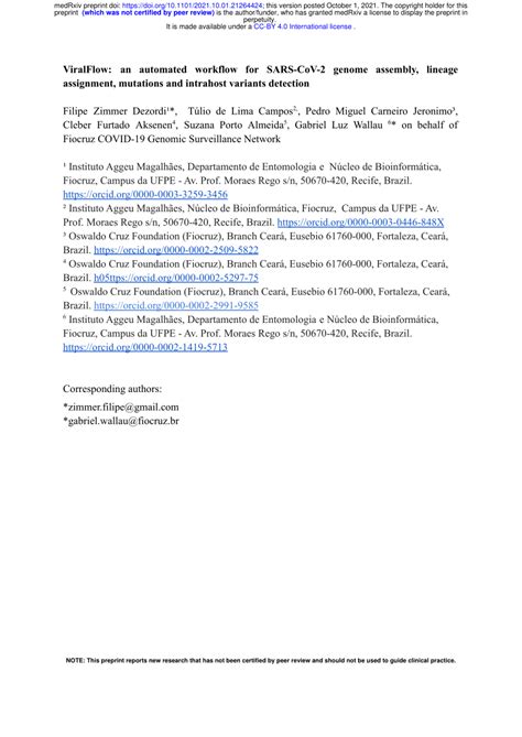 Pdf Viralflow An Automated Workflow For Sars Cov 2 Genome Assembly Lineage Assignment