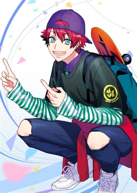 An Anime Character Sitting On The Ground With His Arm Wrapped Around Another Person S Leg