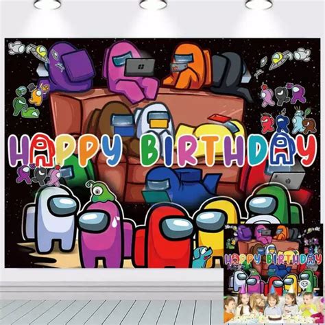 Among Us Happy Birthday Kulisse Banner Hintergrund Cartoon Dekoration