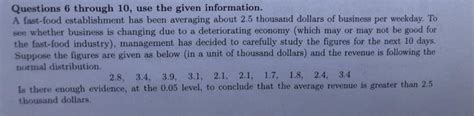 solved questions 6 through 10 use the given information a