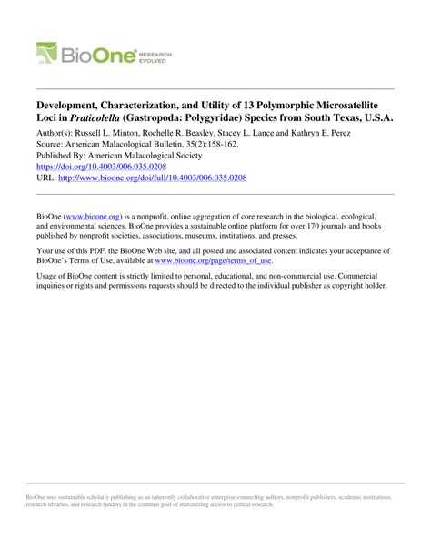 Pdf Development Characterization And Utility Of 13 Polymorphic Microsatellite Loci In