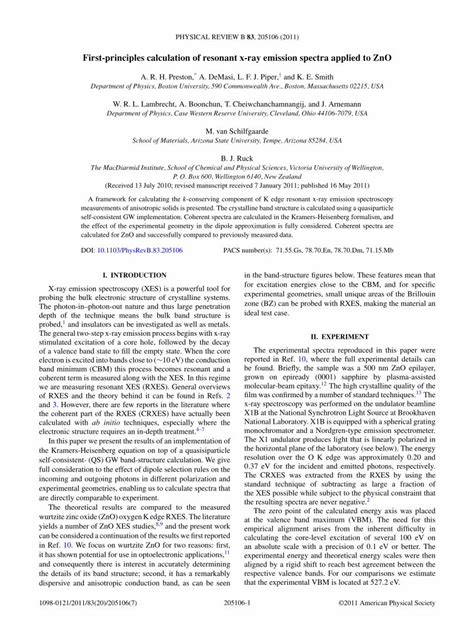 Pdf First Principles Calculation Of Resonant X Ray Emission Spectra Applied To Zno Dokumentips