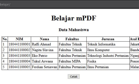 ekspor php mysql ke pdf menggunakan library mpdf